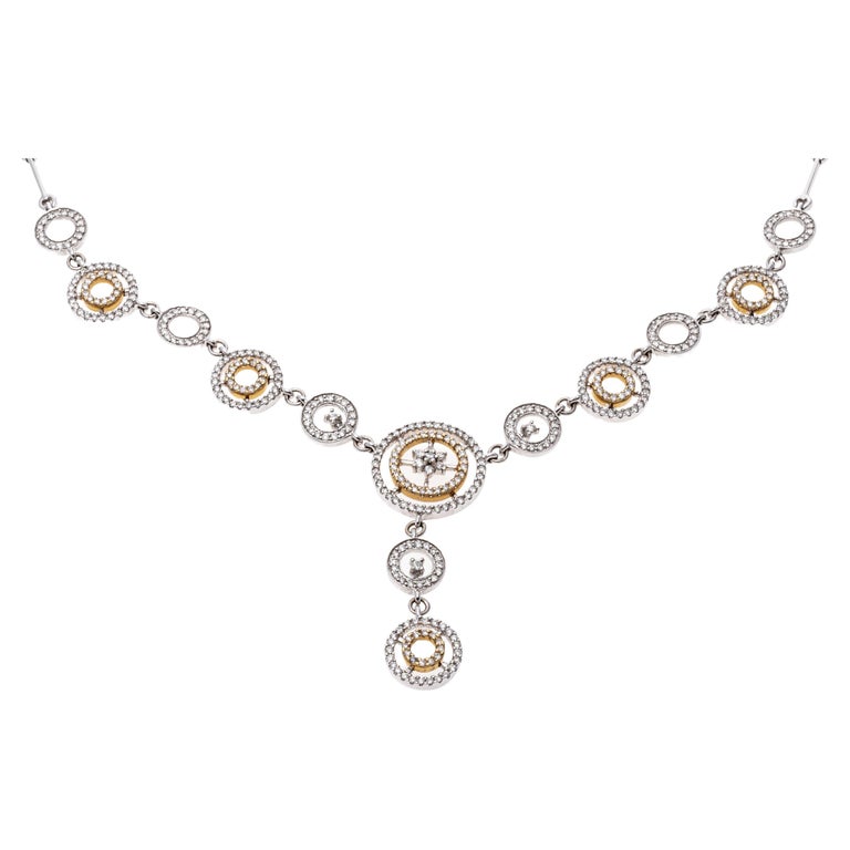 14K White and Yellow Gold Diamond Circle Link "Y" Necklace, App. 2.10 ...