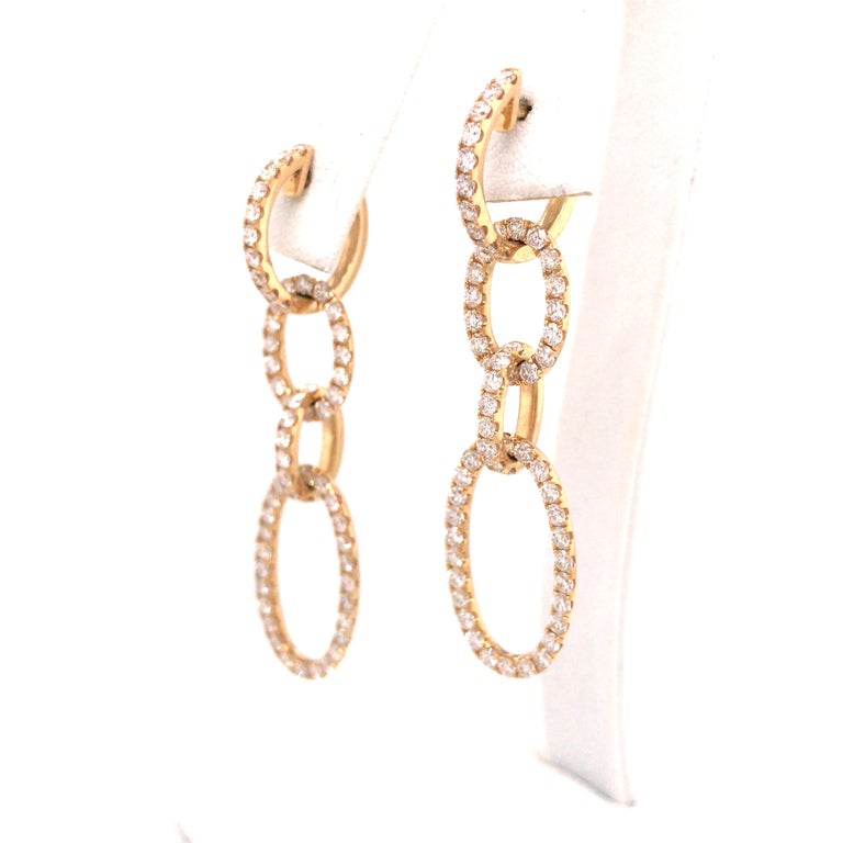 14K Diamond Oval Link Hanging Diamond Earrings Yellow Gold at 1stDibs