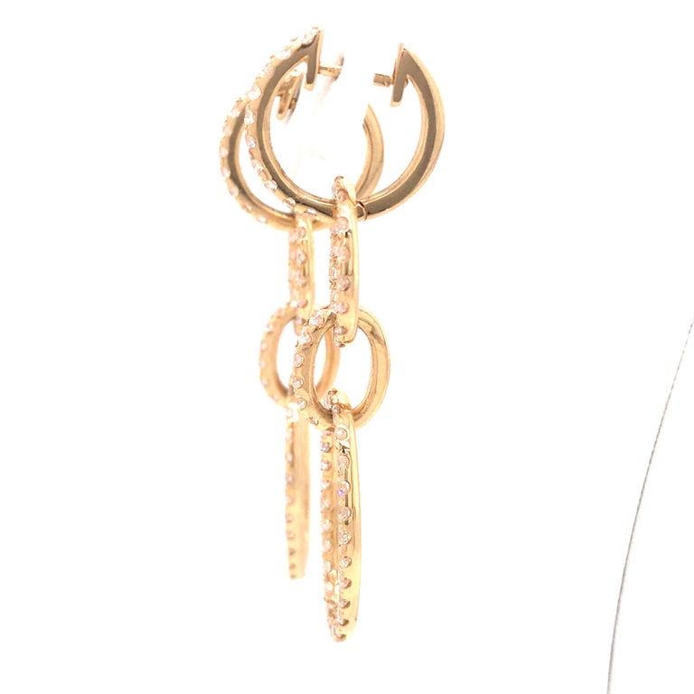 14K Diamond Oval Link Hanging Diamond Earrings Yellow Gold at 1stDibs