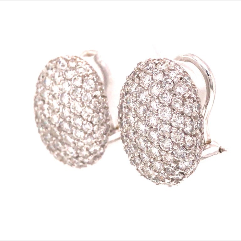 14K Diamond Pave Oval Lever-Back Earrings White Gold For Sale at 1stDibs