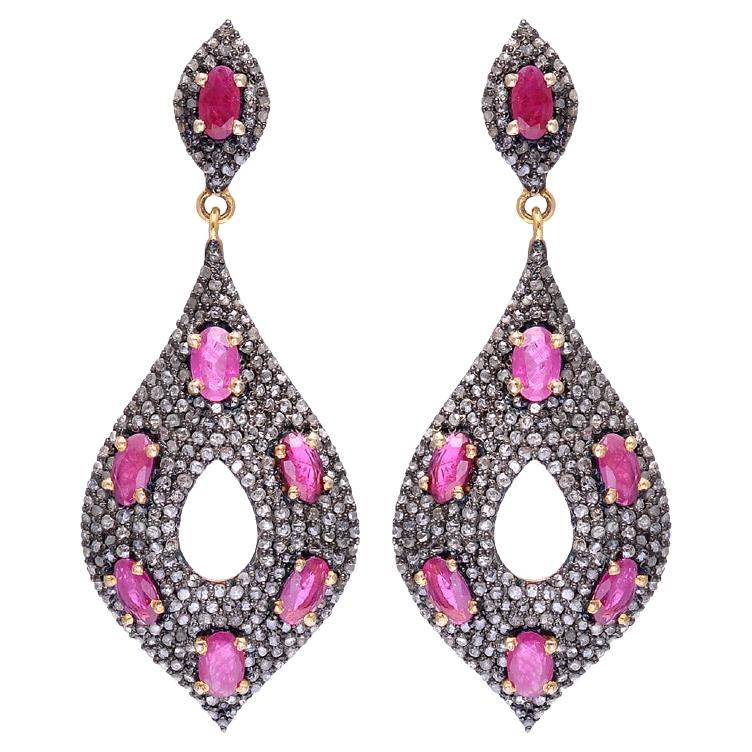 14K Yellow Gold Ruby Gemstone Drop Dangle Earring with 1.33 Carat ...