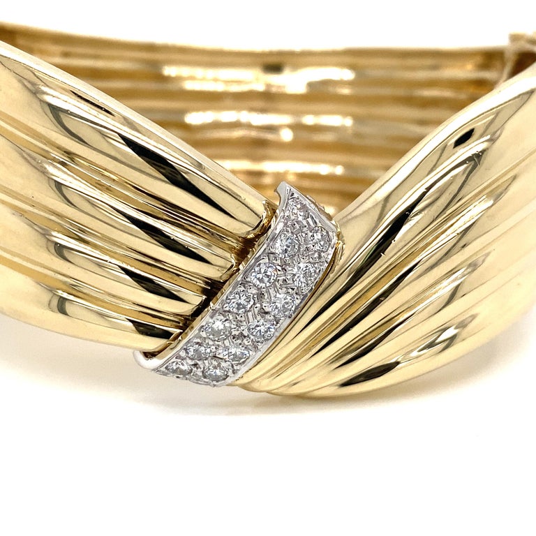 14k Diamond Twist Bangle Two-Tone Gold For Sale at 1stDibs