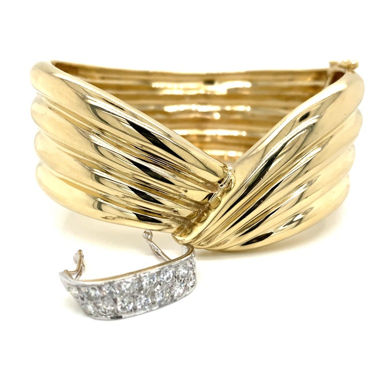 14k Diamond Twist Bangle Two-Tone Gold For Sale at 1stDibs