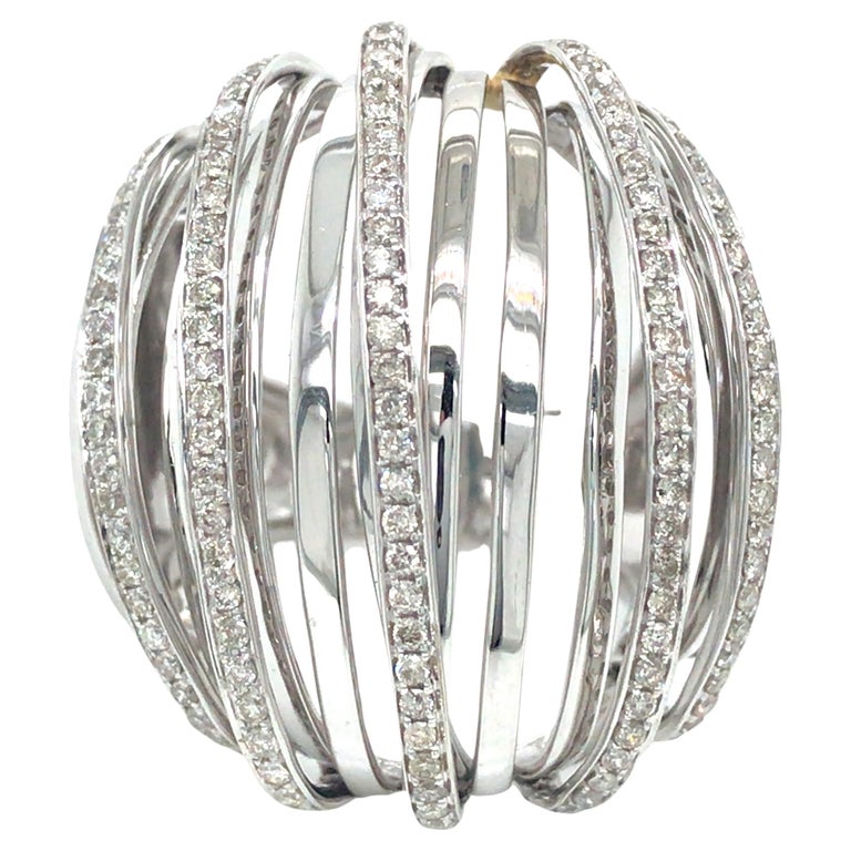 14K Diamond Wide Ring White Gold For Sale at 1stDibs