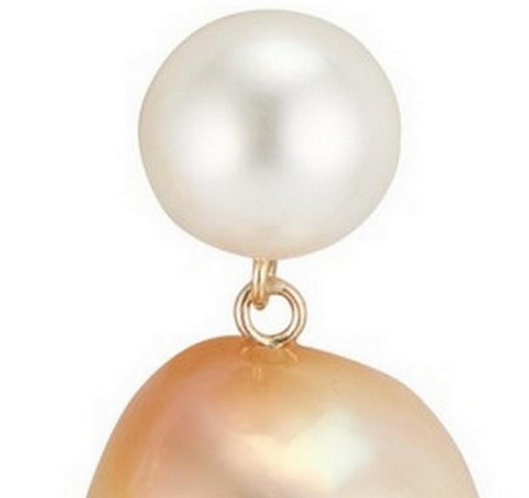14 Karat Double Bubble Golden Baroque Pearl Earrings For Sale at 1stDibs