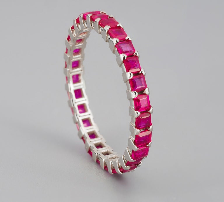 Customizable Ruby eternity gold ring band. 14k full eternity ring with ...