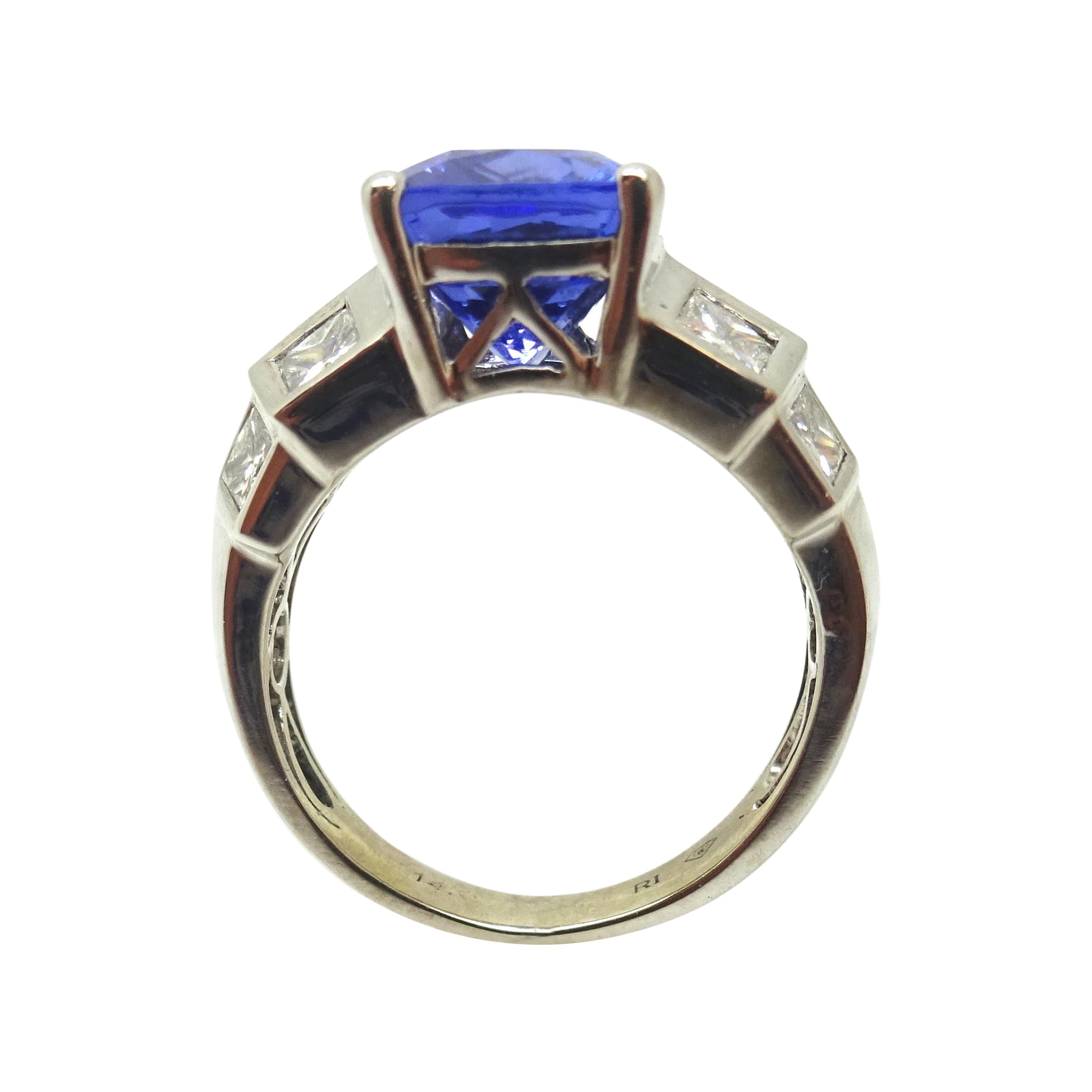 14k Fine Cushion 4.19ct Genuine Natural Tanzanite Ring with Diamonds '# ...