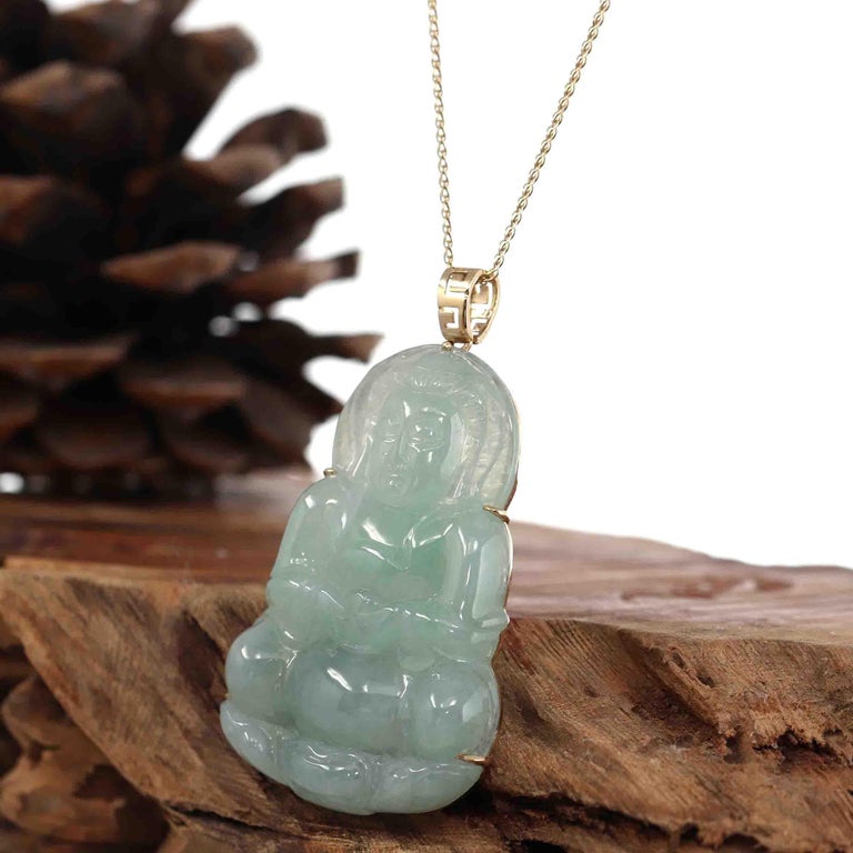 14k "Goddess of Compassion" Genuine Burmese Jadeite Jade Guanyin ...