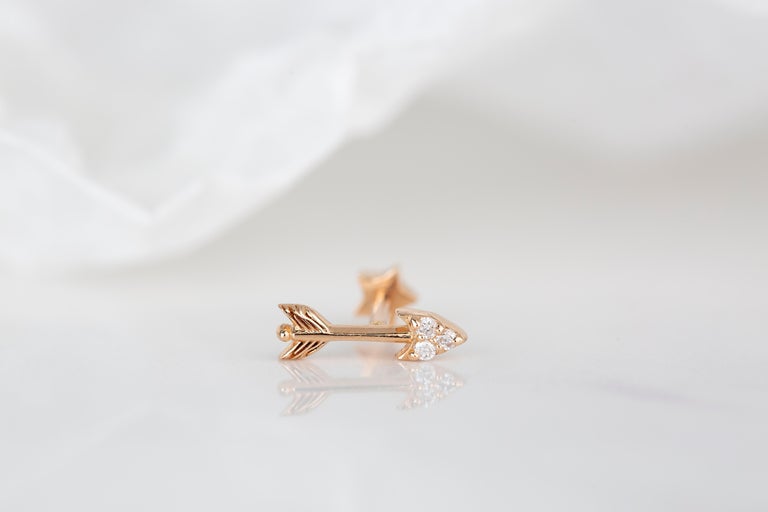 14K Gold 0.03 Ct Diamond Arrow Piercing, Gold Arrow Diamond Earring For ...