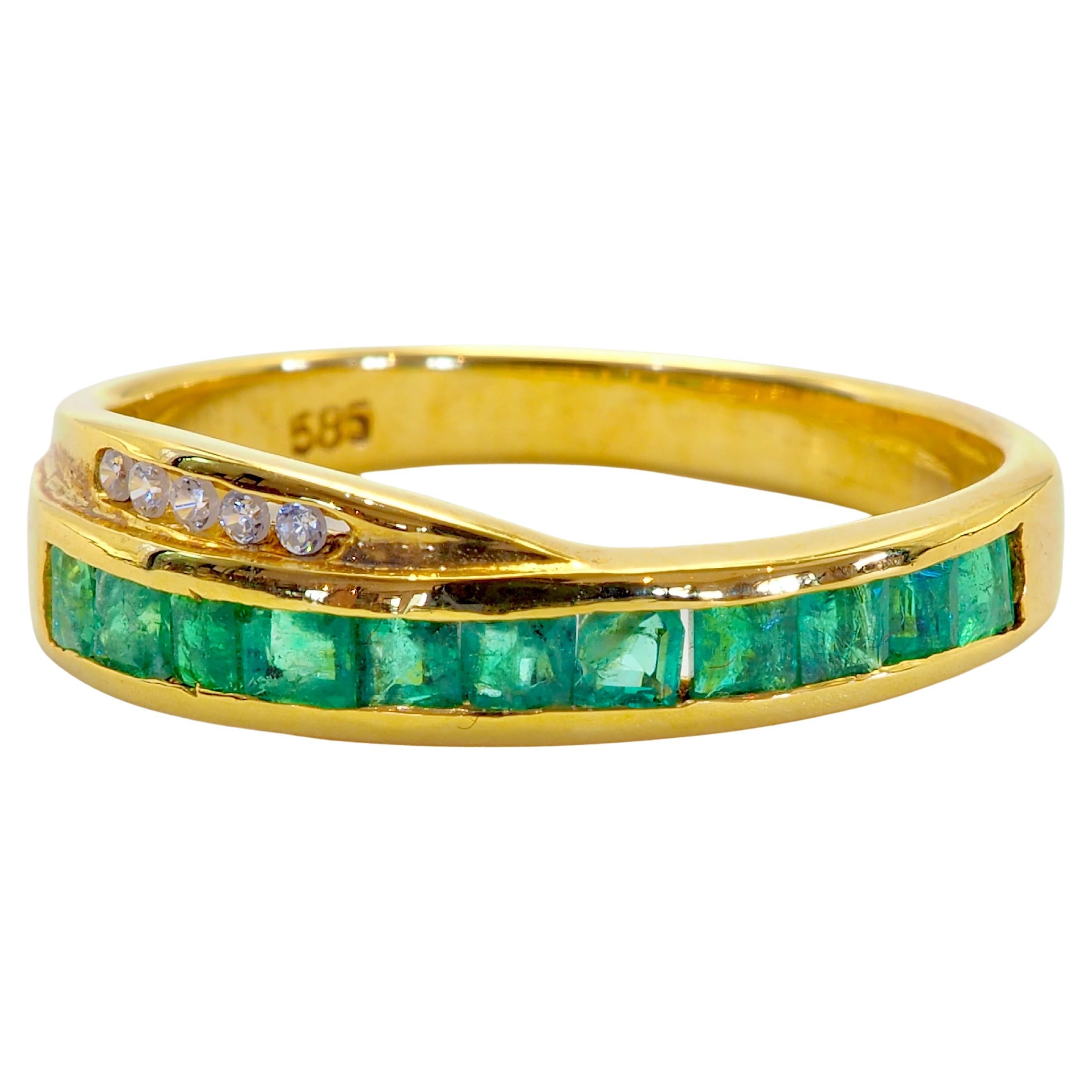 18K Gold 0.60ct Squared Muti- Stones and 0.02ct Diamond Fine Vintage ...