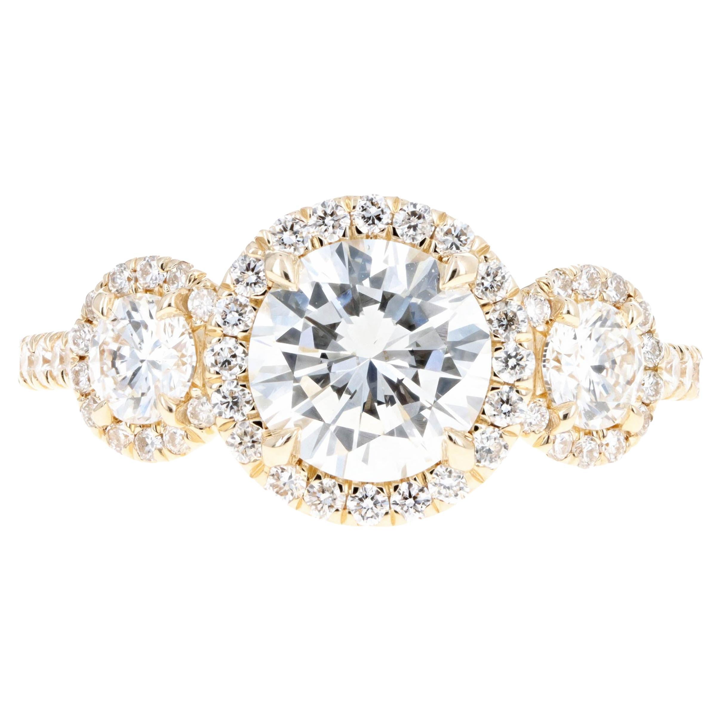 Three-Stone Round Brilliant Cut Diamond Engagement Ring at 1stDibs | 3 ...