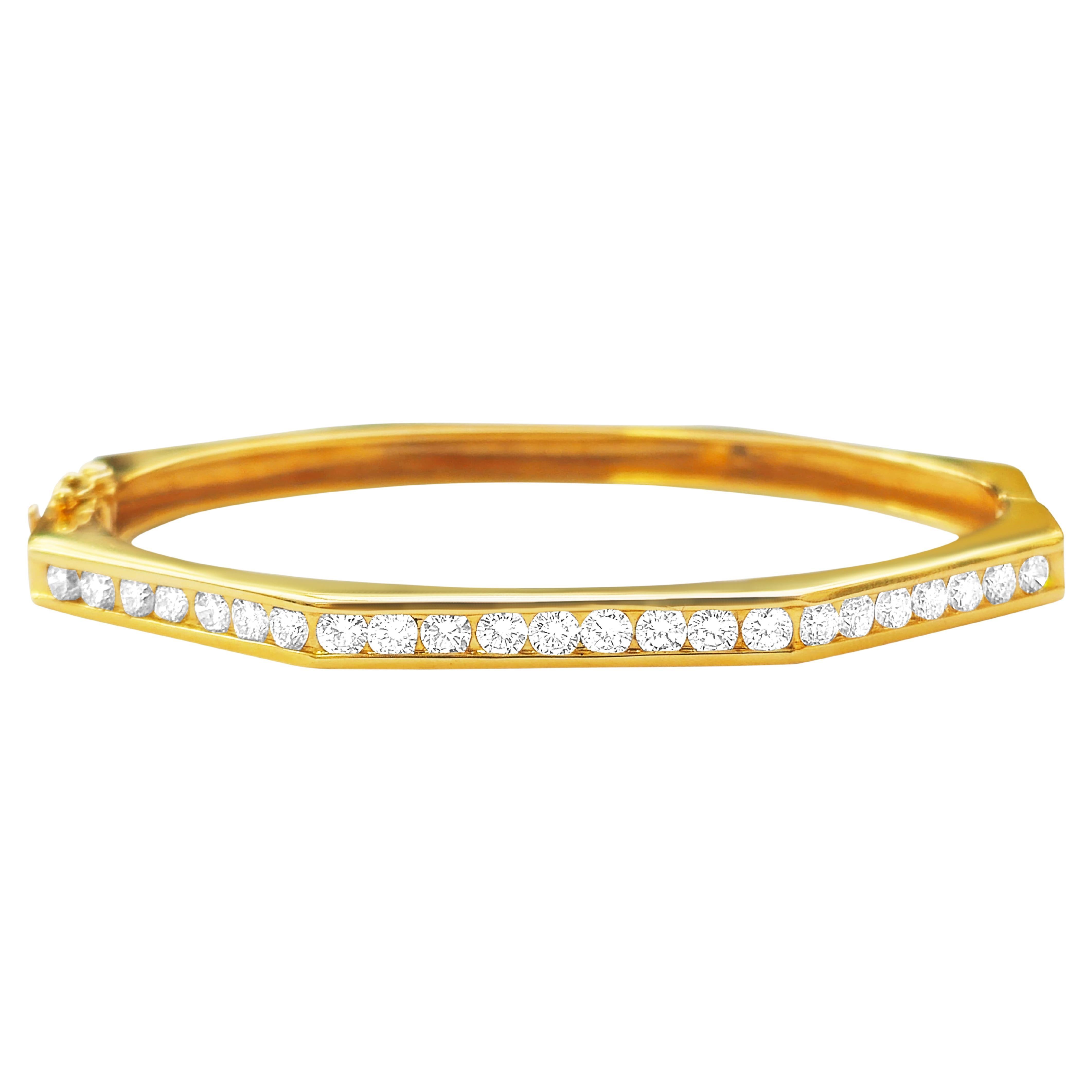 14k Gold 2ct Diamond Round Bangle Bracelet For Sale at 1stDibs