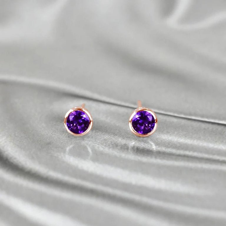 14K Gold 4 mm Round Gemstone Earrings Birthstone Earrings For Sale at ...