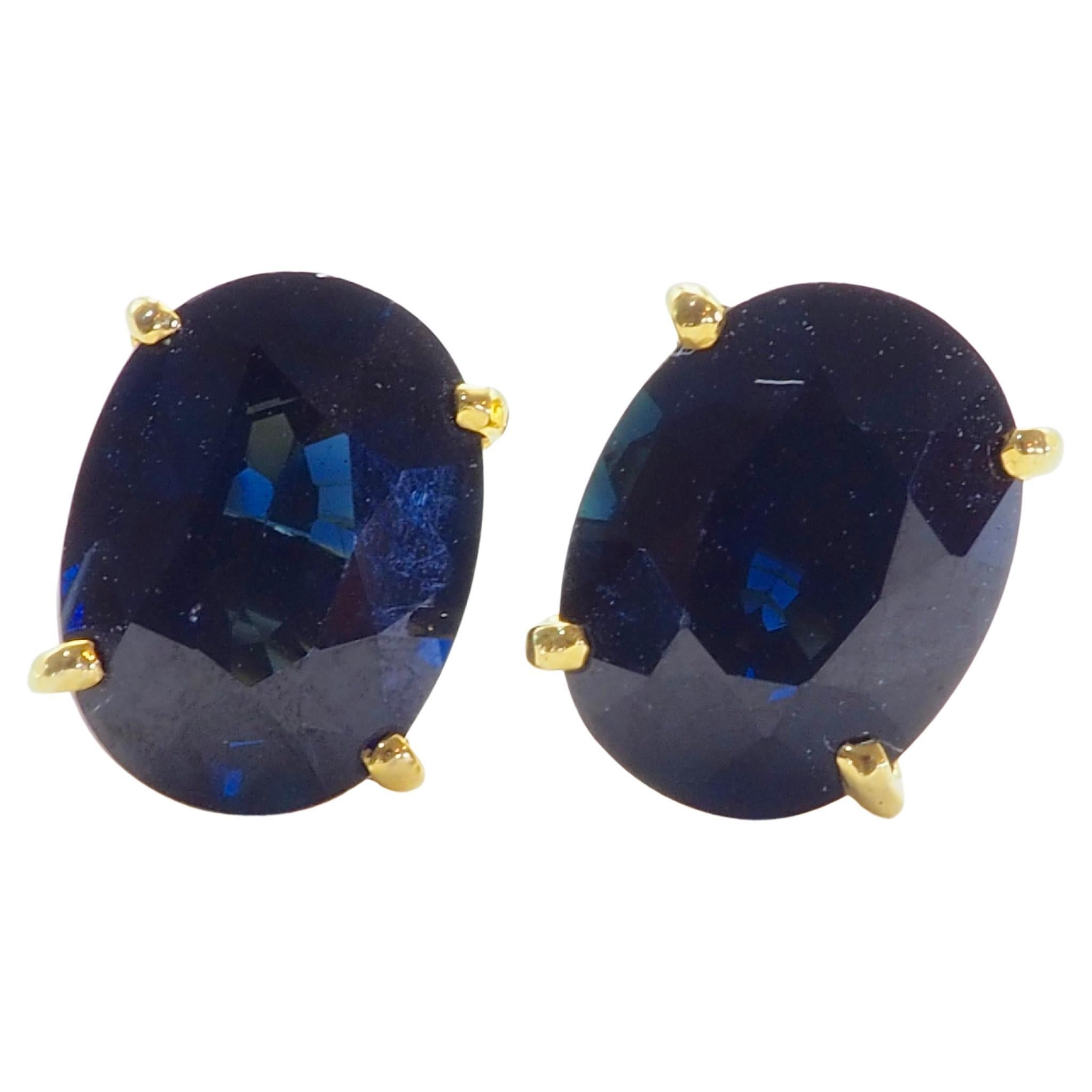 14K Gold 4.20ct Oval Deep Blue Sapphire Fine Stud Earrings For Sale at ...