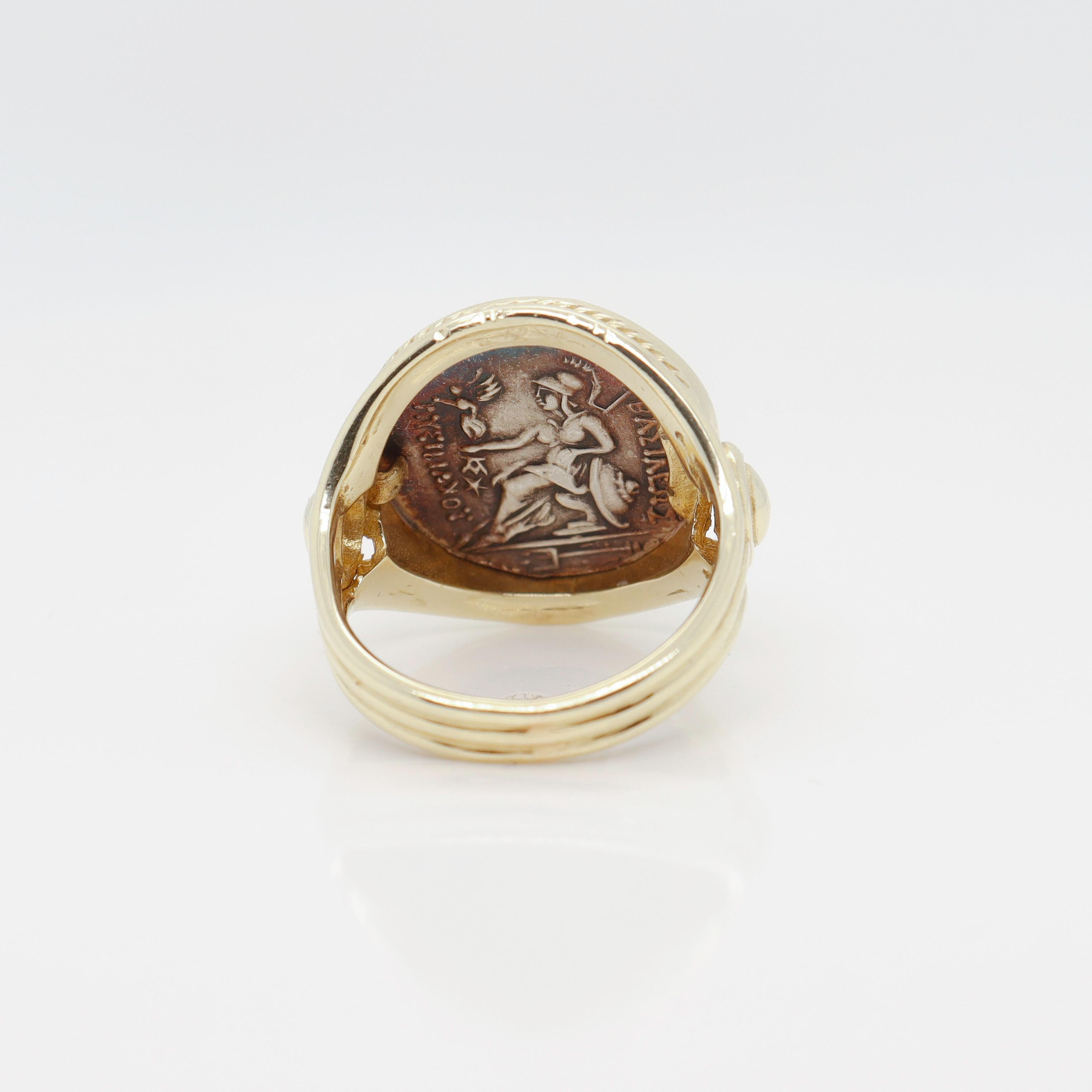 14k Gold Alexander the Great Silver Coin Signet Ring For Sale at 1stDibs