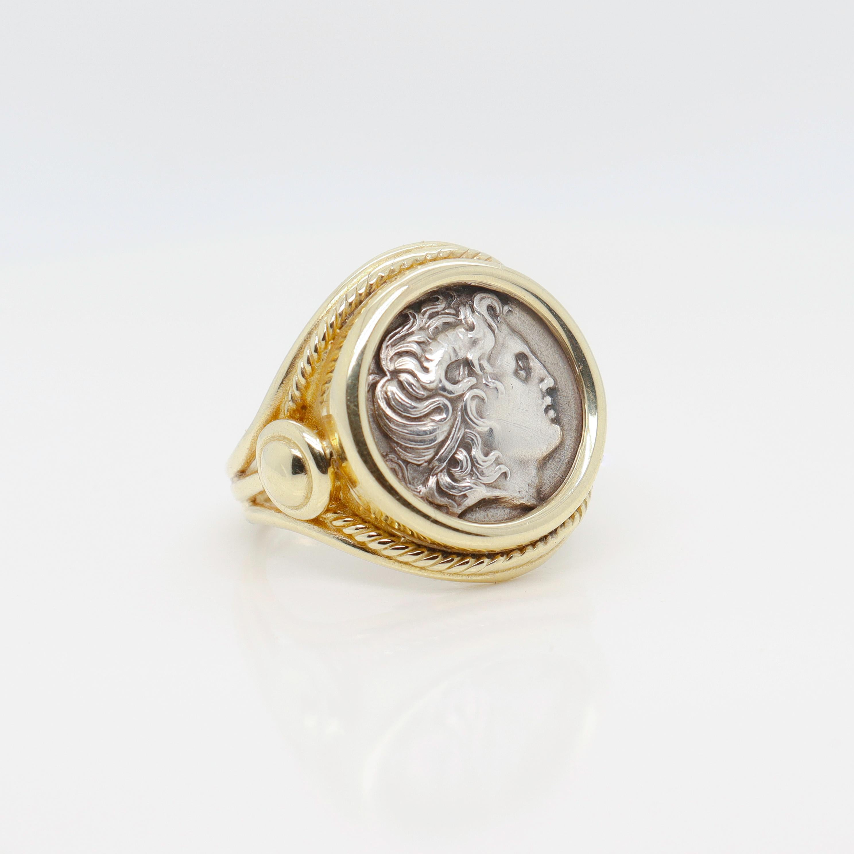 14k Gold Alexander the Great Silver Coin Signet Ring For Sale at 1stDibs