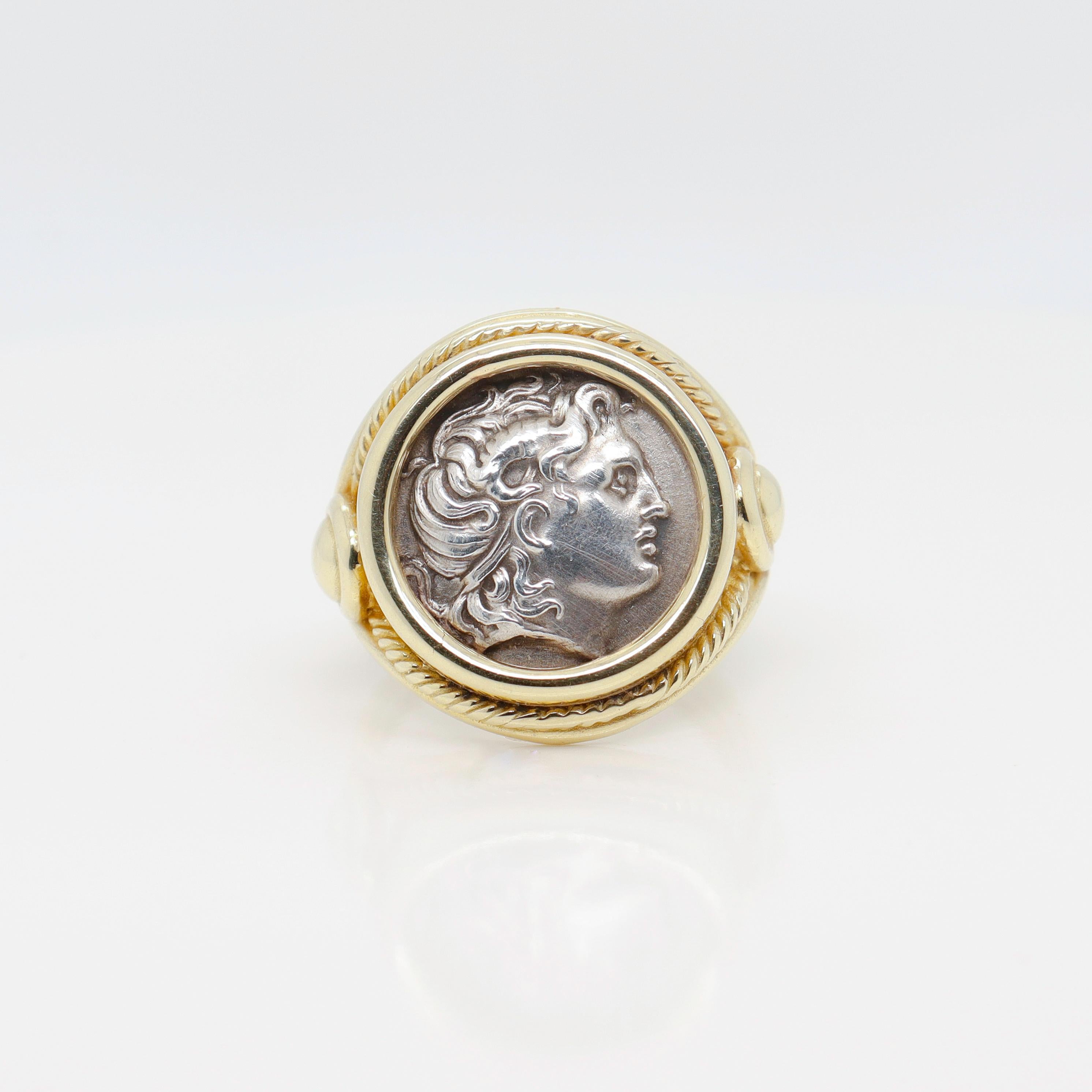 14k Gold Alexander the Great Silver Coin Signet Ring For Sale at 1stDibs