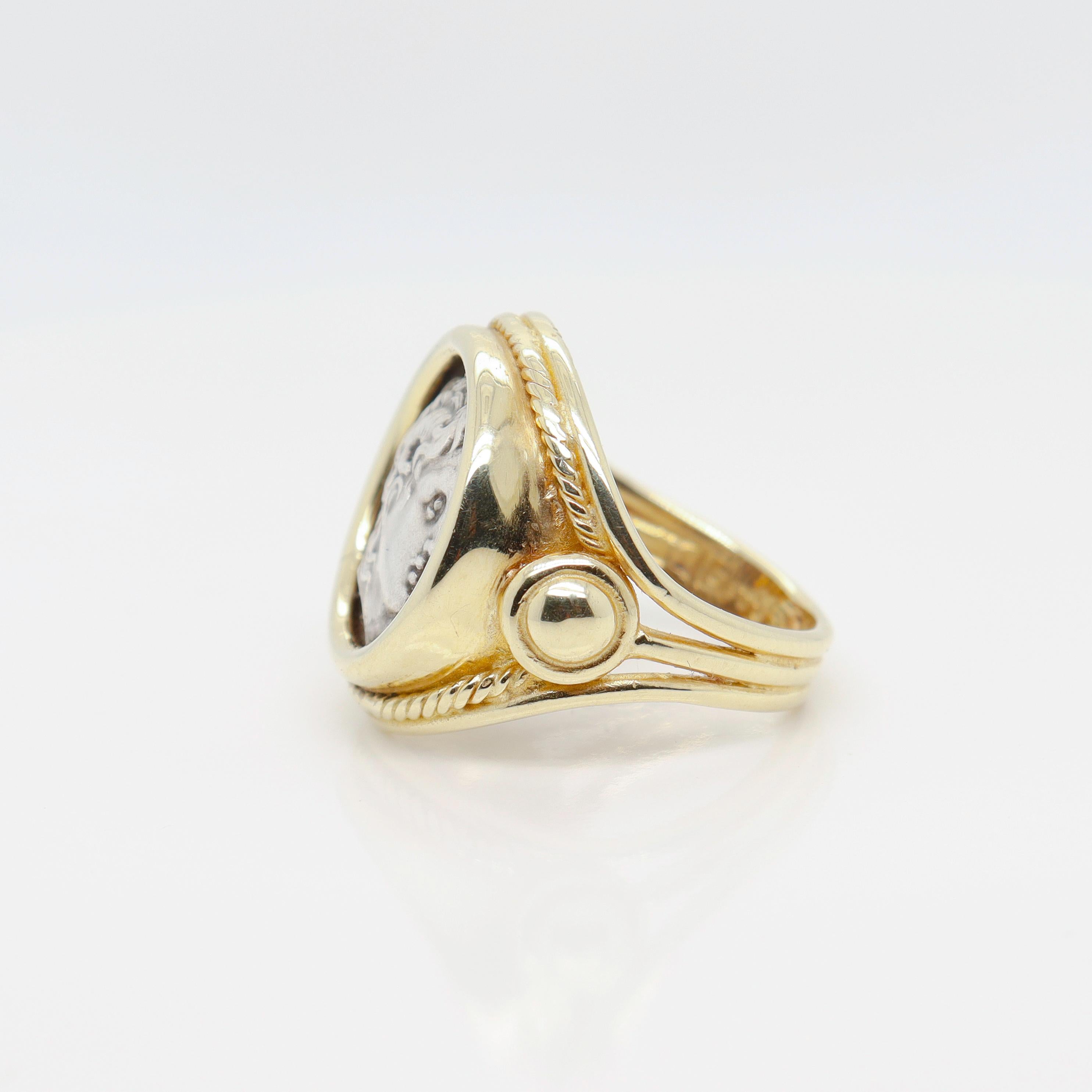 14k Gold Alexander the Great Silver Coin Signet Ring For Sale at 1stDibs