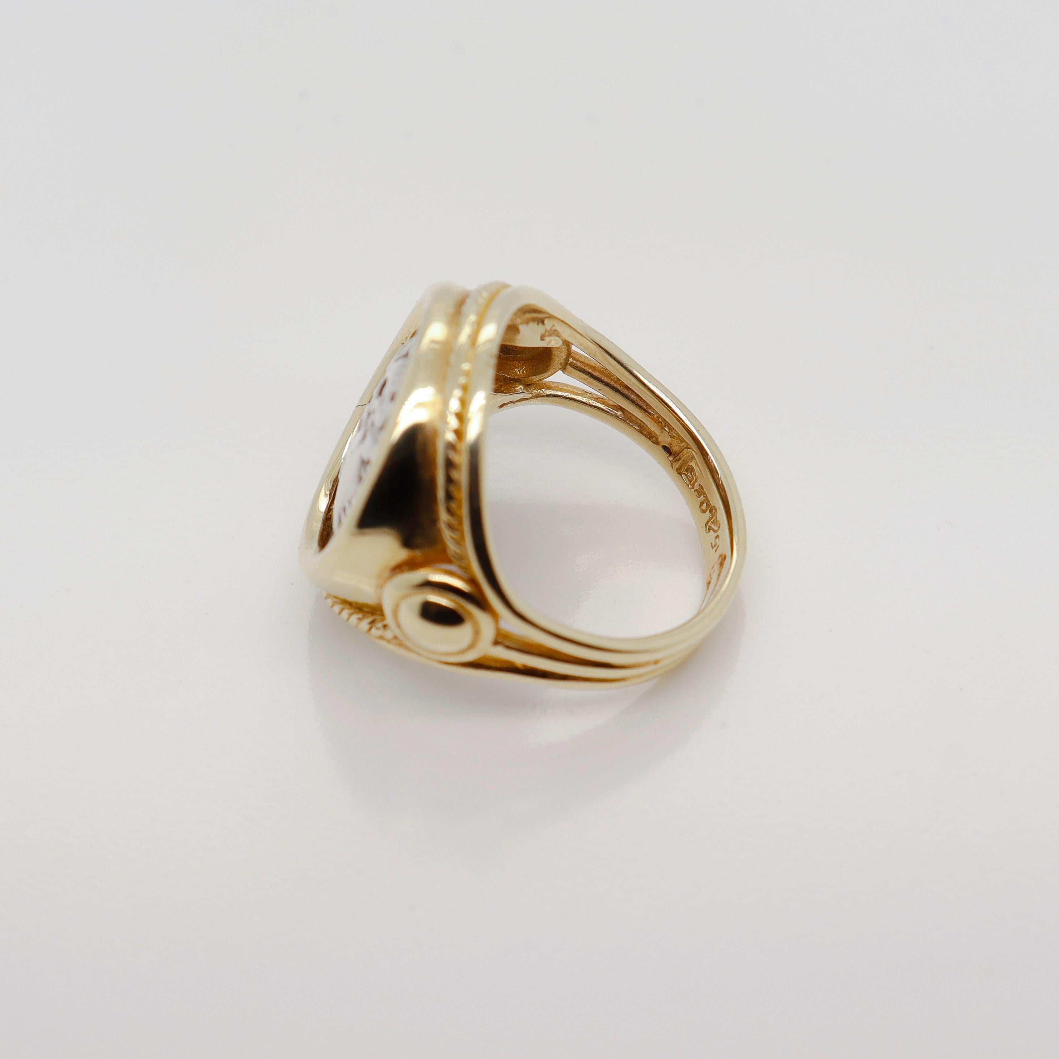 14k Gold Alexander the Great Silver Coin Signet Ring For Sale at 1stDibs