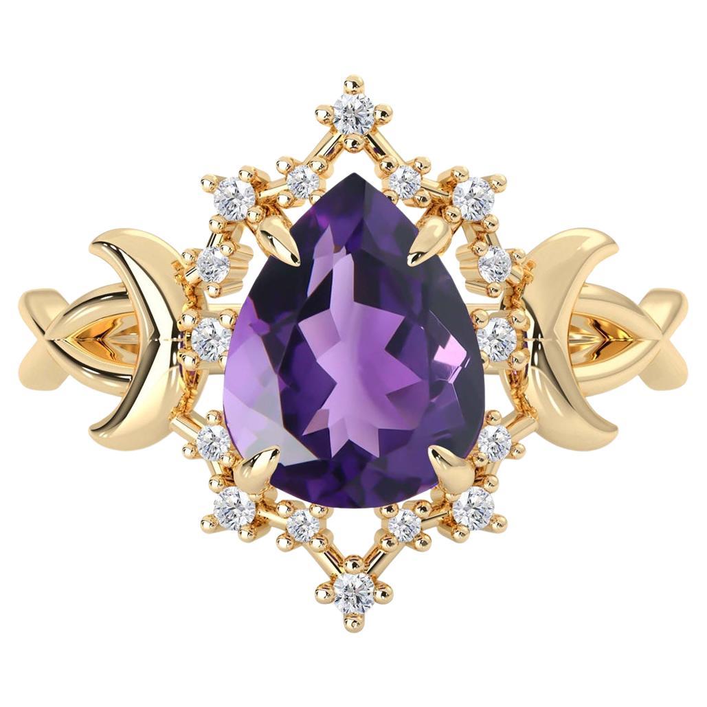 Customizable 14k Gold Alice Star and Moon Pear Cut Amethys Diamond ...