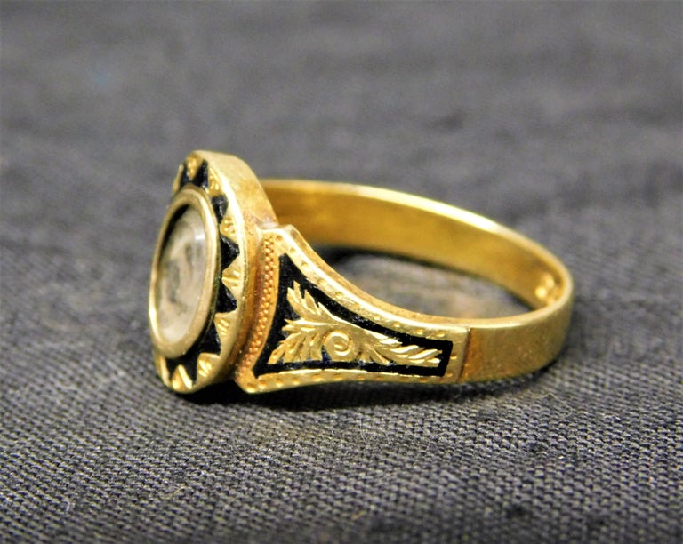 14k Gold and Black Enamel Victorian Momento Mori Ring Insert Hair Weave ...