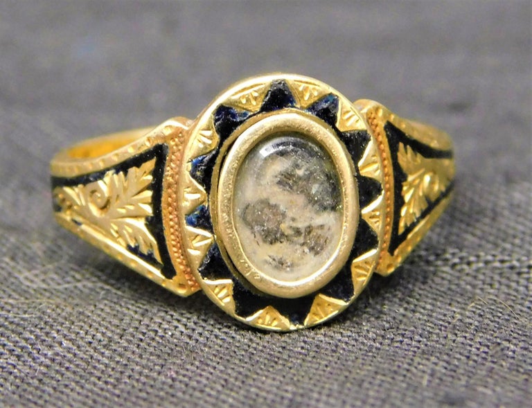 14k Gold and Black Enamel Victorian Momento Mori Ring Insert Hair Weave ...