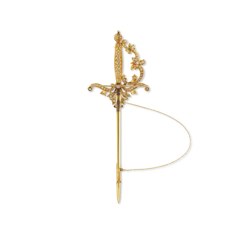 14K Gold and Diamond Sword Brooch at 1stDibs