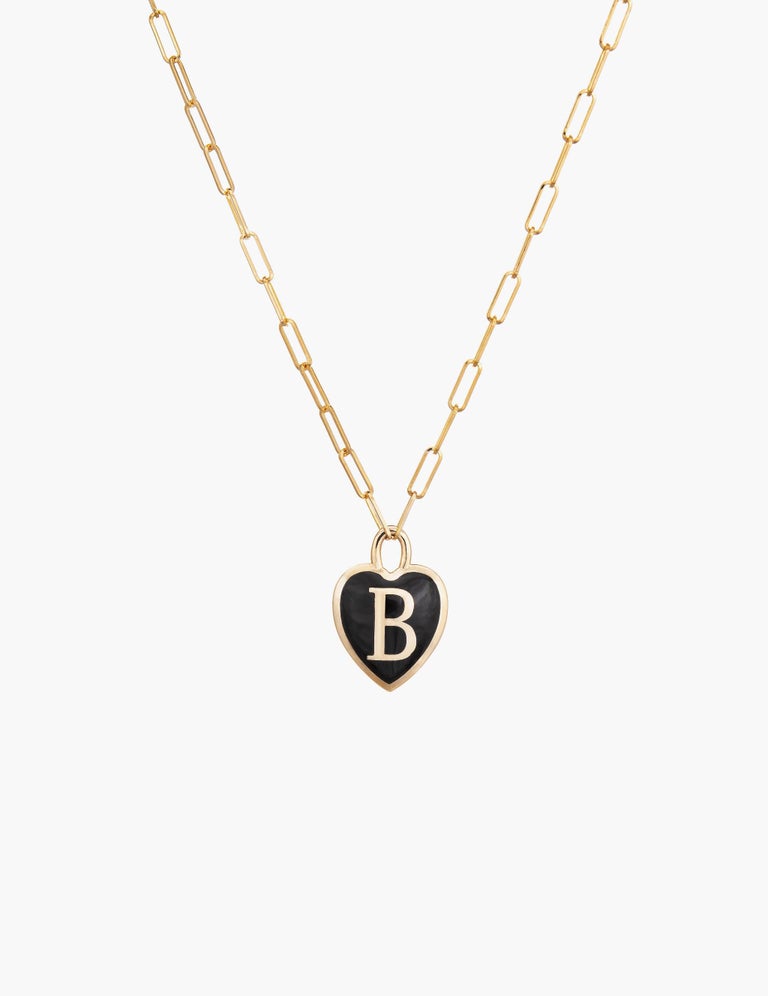 14k Gold and Enamel Heart Initial Pendant For Sale at 1stDibs