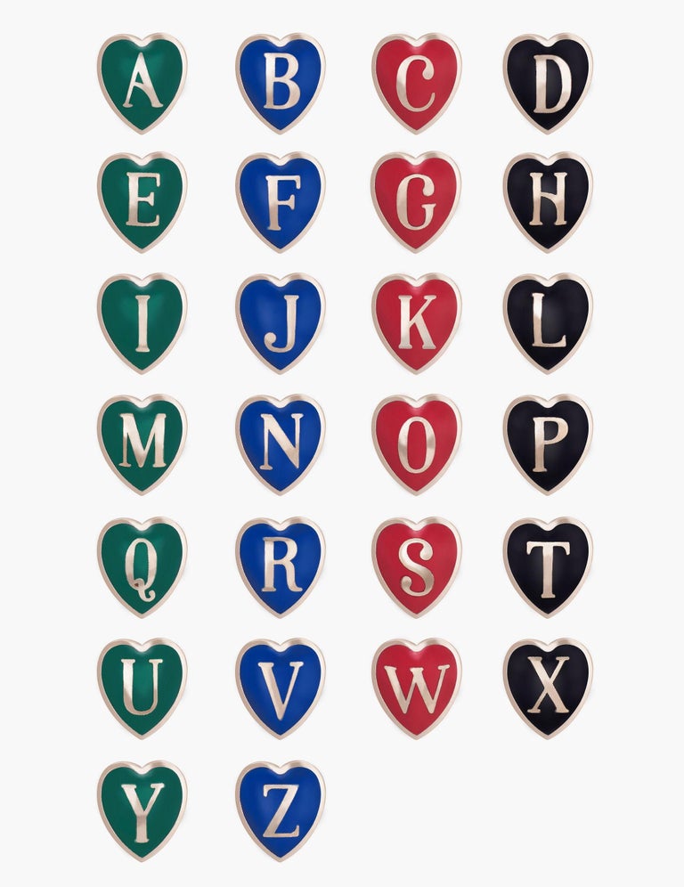 14k Gold and Enamel Heart Initial Pendant For Sale at 1stDibs