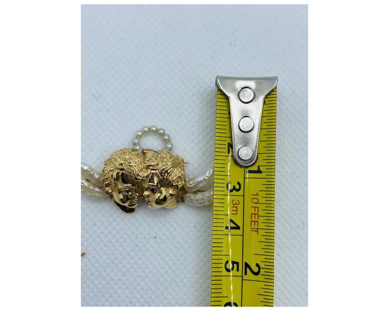 14k Gold and Pearl Angels Cherub Brooch For Sale at 1stDibs