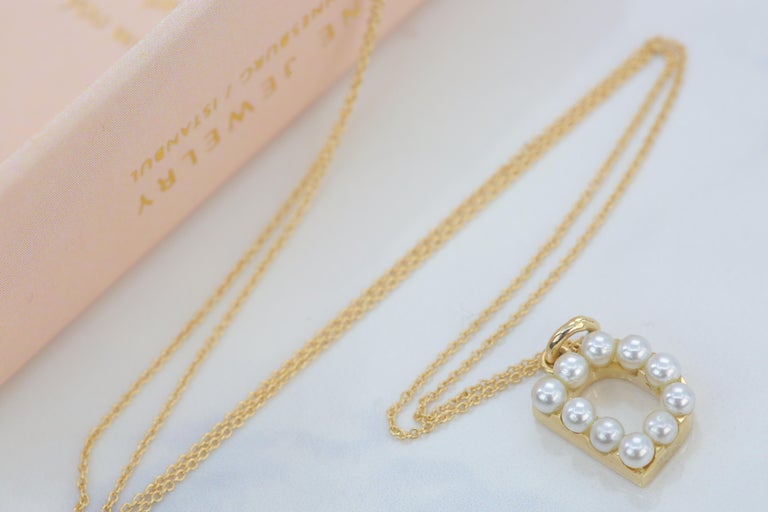14K Gold and Pearl Initial Letter D Necklace For Sale at 1stDibs