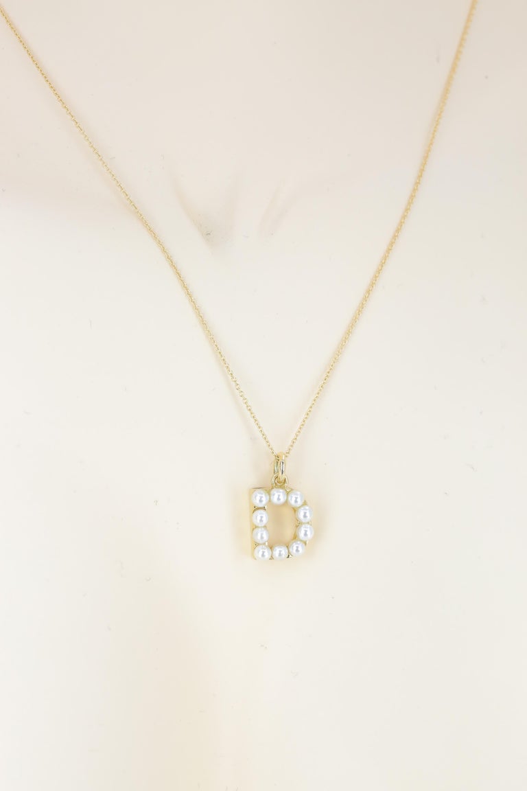 14K Gold and Pearl Initial Letter D Necklace For Sale at 1stDibs