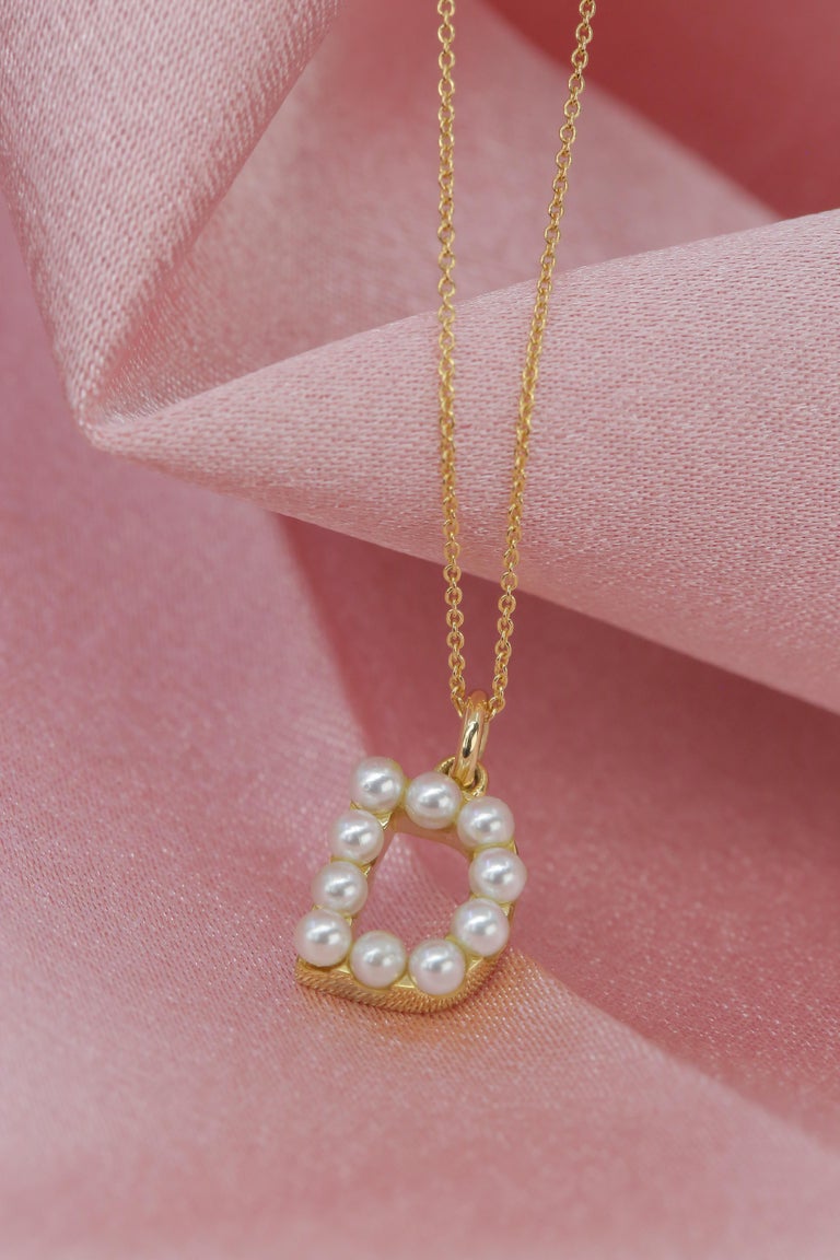 14K Gold and Pearl Initial Letter D Necklace For Sale at 1stDibs