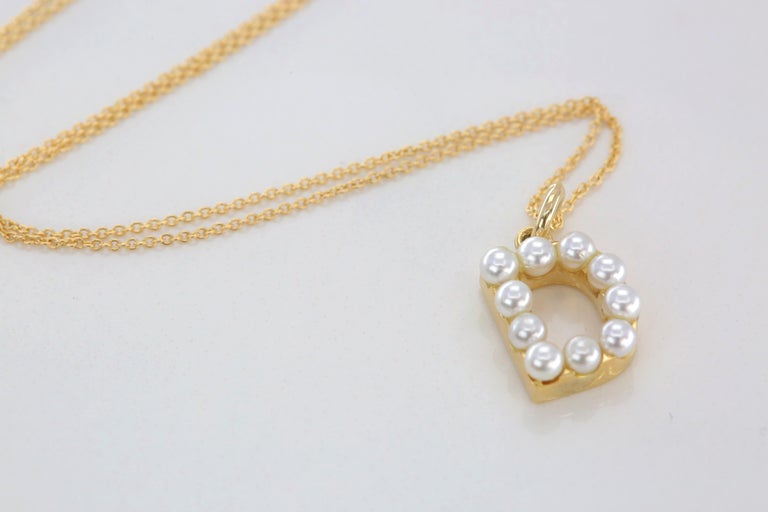 14K Gold and Pearl Initial Letter D Necklace For Sale at 1stDibs