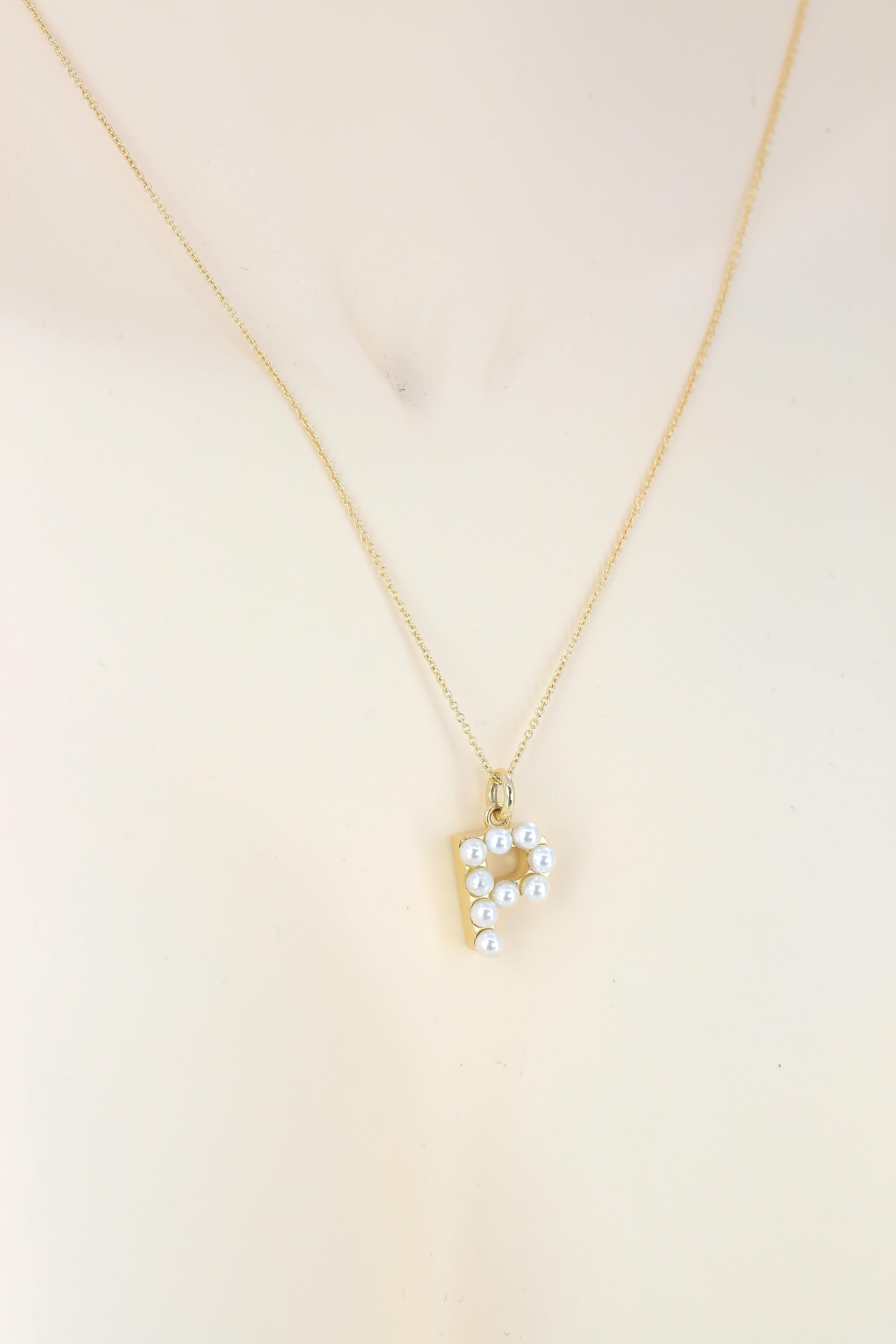 14K Gold and Pearl Initial Letter P Necklace For Sale at 1stDibs | p ...