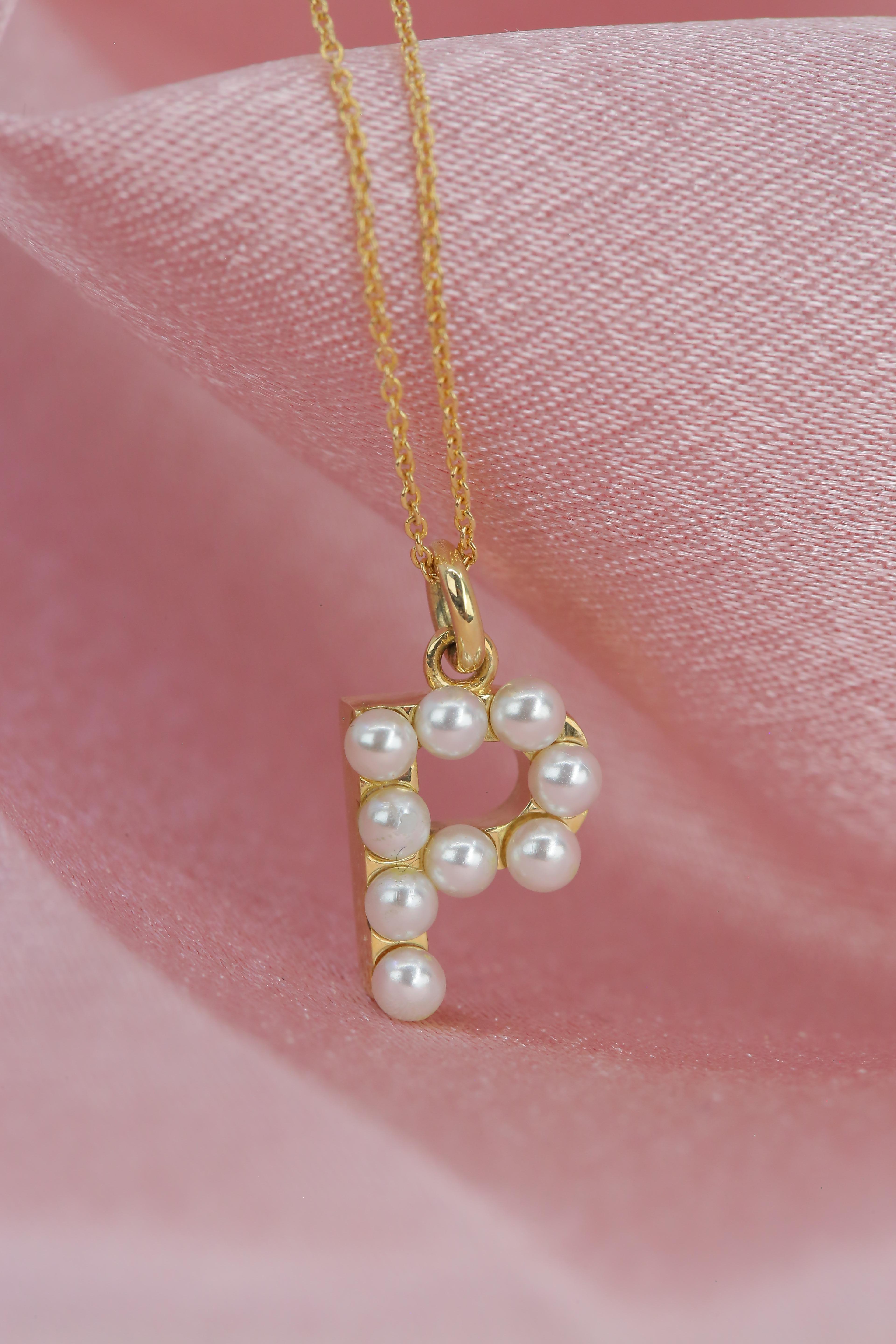 14K Gold and Pearl Initial Letter P Necklace For Sale at 1stDibs | p ...