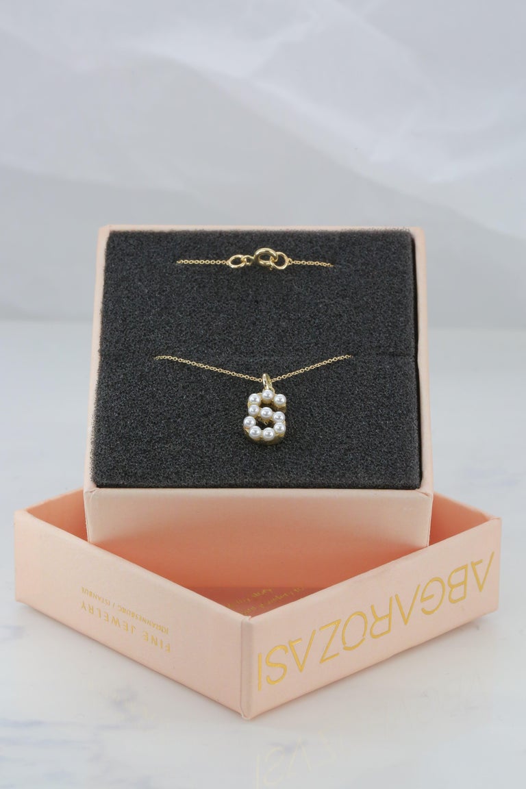 14K Gold and Pearl Initial Letter S Necklace For Sale at 1stDibs