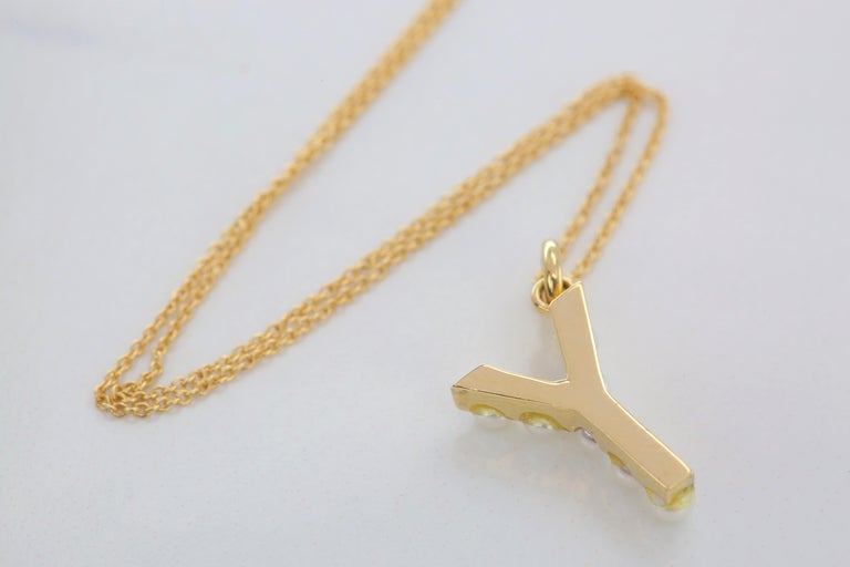 14K Gold and Pearl Initial Letter Y Necklace For Sale at 1stDibs