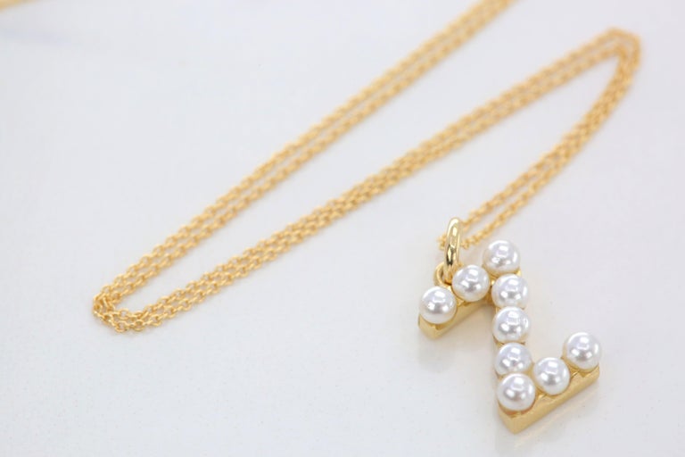 14K Gold and Pearl Initial Letter 'Z' Necklace For Sale at 1stDibs