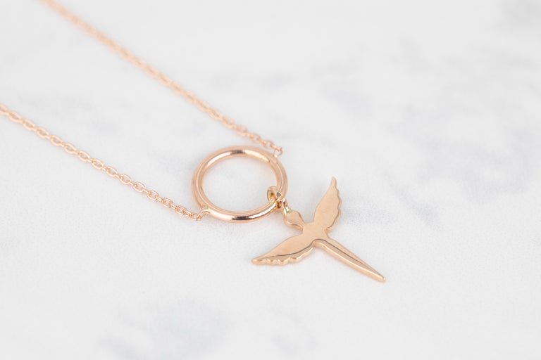 14k Gold Angel Charm Dainty Chain Bracelet For Sale at 1stDibs
