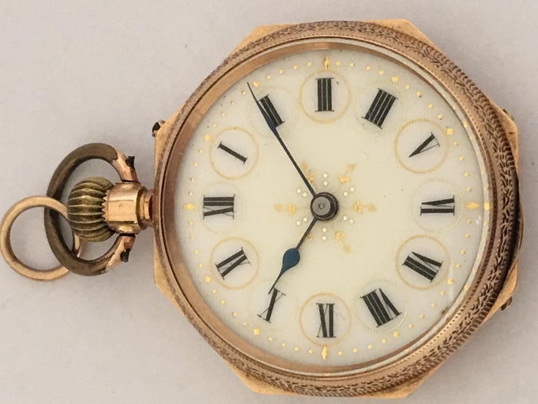 14k Gold Antique Full Engraved Octagonal Case and Enamel Dial Pocket ...