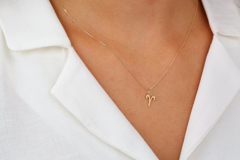 14K Gold Aries Zodiac Necklace, Aries Sign Zodiac Necklace For Sale at ...