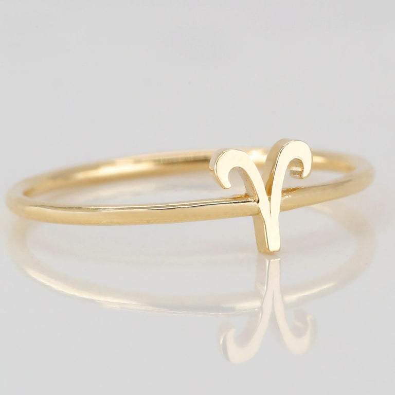 Customizable 14K Gold Aries Zodiac Ring, Aries Sign Zodiac Ring For ...