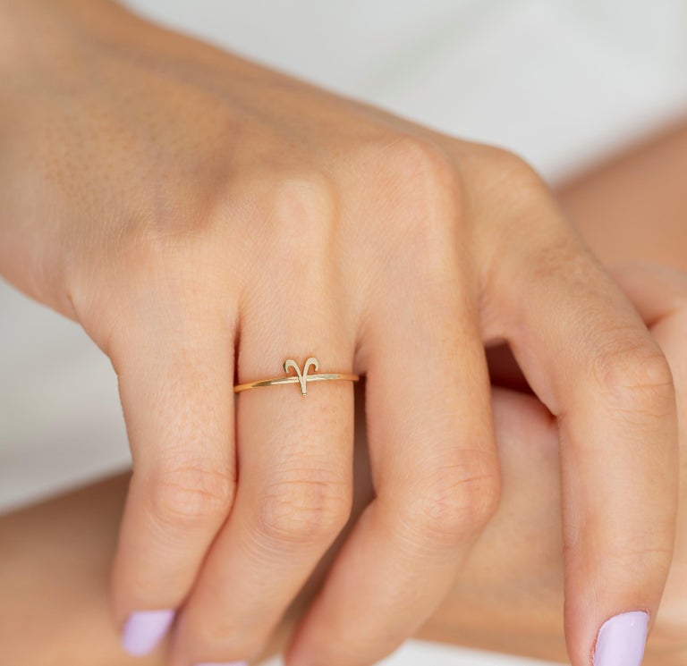 Customizable 14K Gold Aries Zodiac Ring, Aries Sign Zodiac Ring For ...