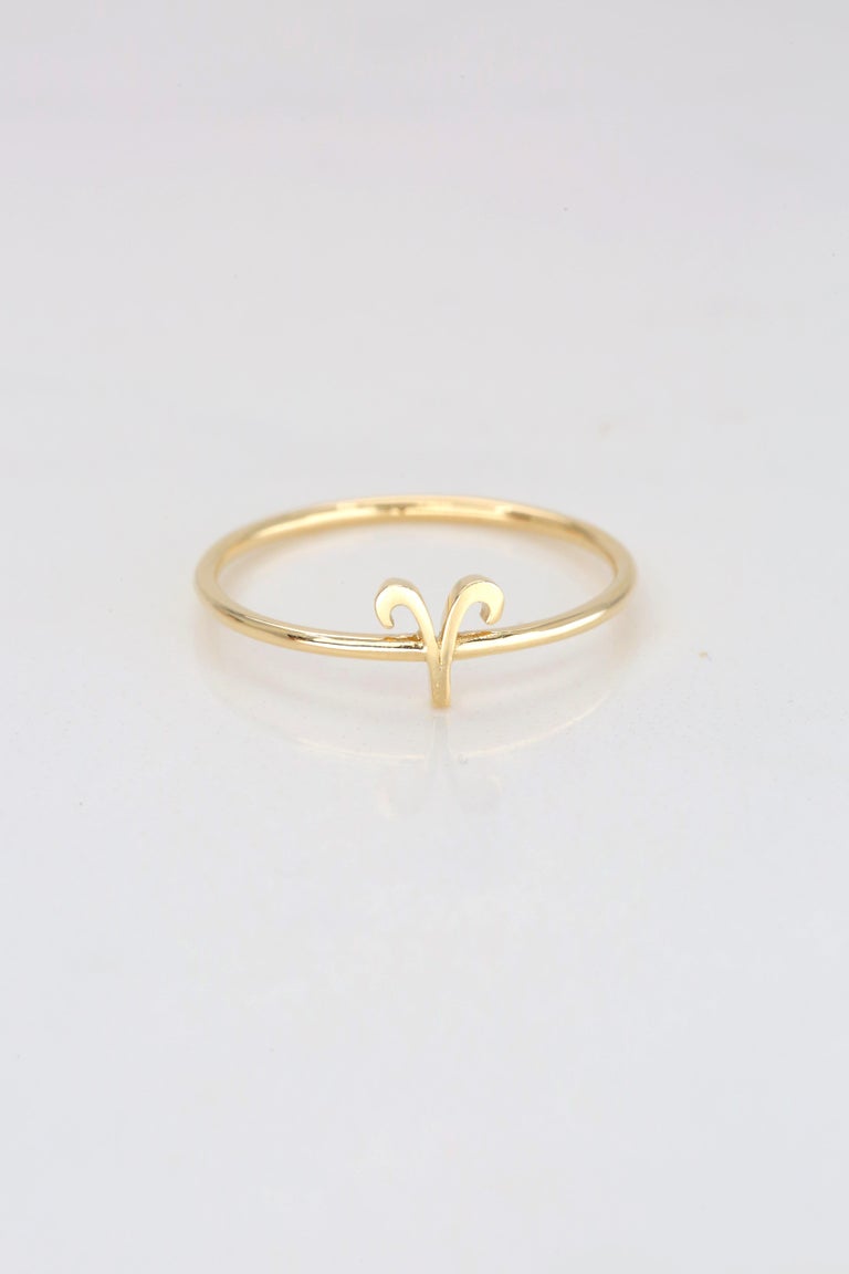 Customizable 14K Gold Aries Zodiac Ring, Aries Sign Zodiac Ring For ...