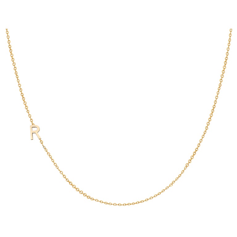 14 Karat Gold Asymmetrical Initial Necklace, R For Sale at 1stDibs