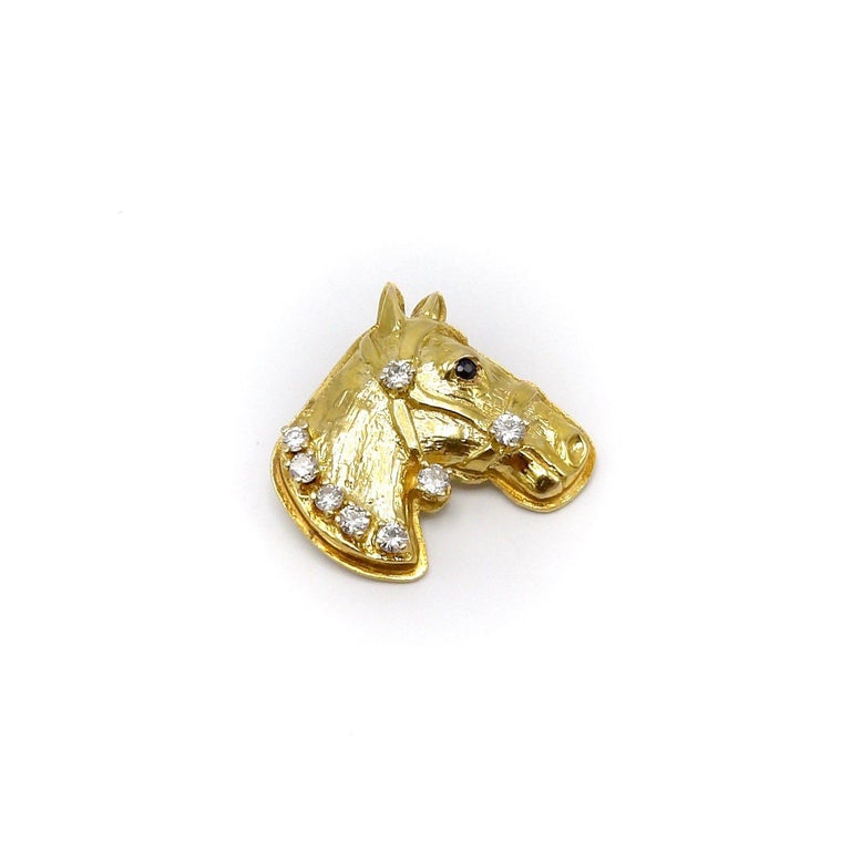 14k Gold Bas Relief Horse Head Pendant With Diamonds, circa 1960's For ...