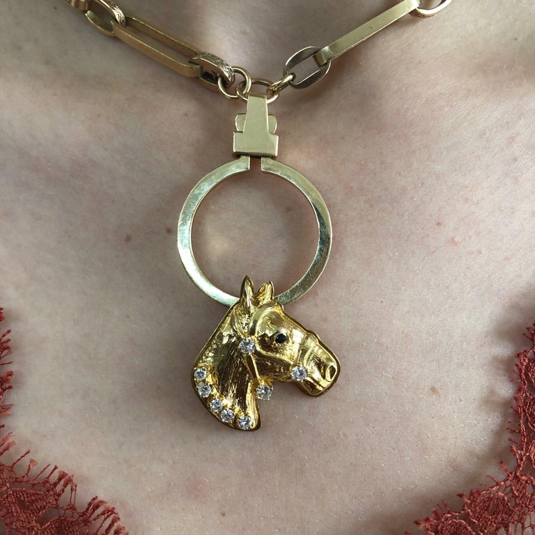 14k Gold Bas Relief Horse Head Pendant With Diamonds, circa 1960's For ...