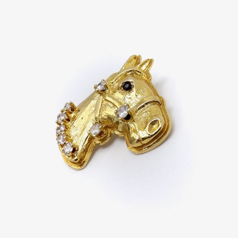 14k Gold Bas Relief Horse Head Pendant With Diamonds, circa 1960's For ...