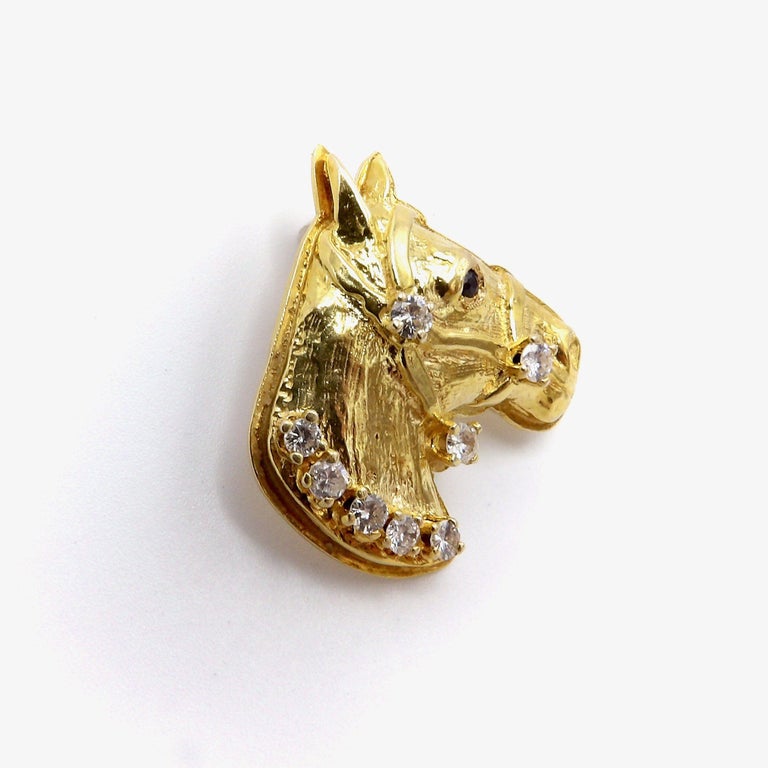 14k Gold Bas Relief Horse Head Pendant With Diamonds, circa 1960's For ...
